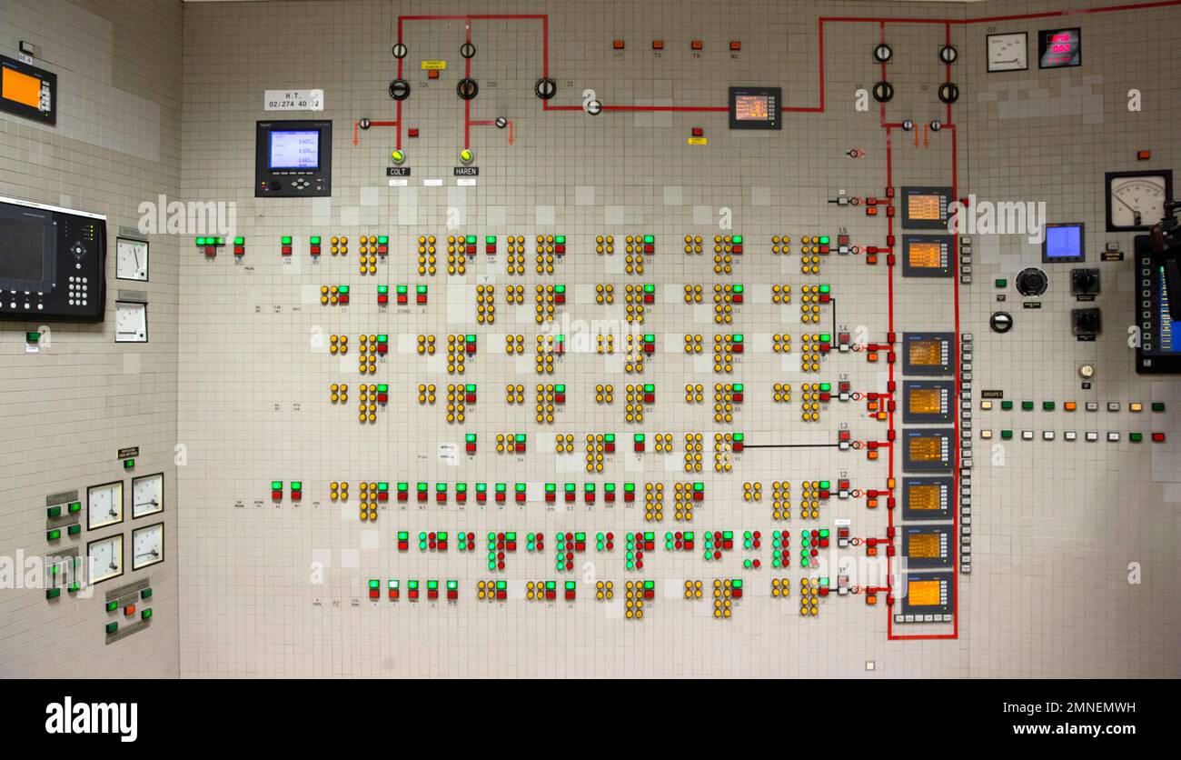 A control panel shows lights in the main control room of the old NATO ...