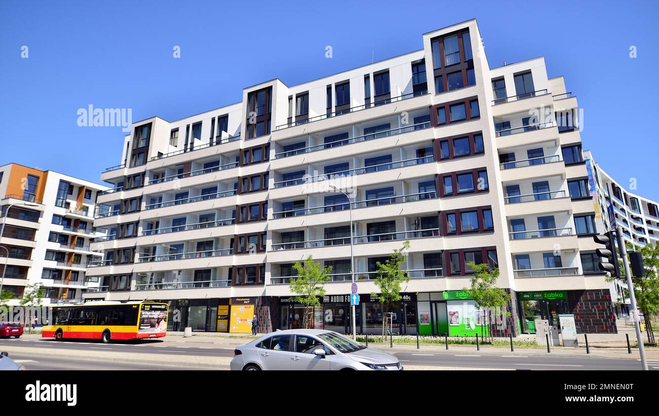 Futuristic square architecture of apartment building. Real estate with ...
