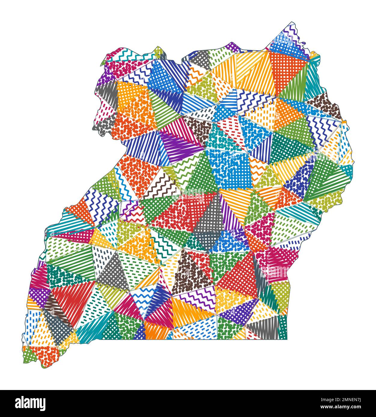 Kid style map of Uganda. Hand drawn polygons in the shape of Uganda ...