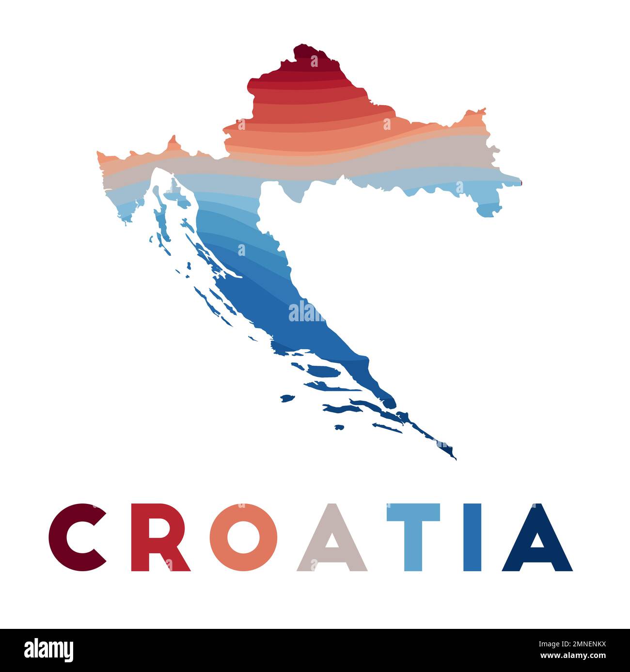 Croatia map. Map of the country with beautiful geometric waves in red ...