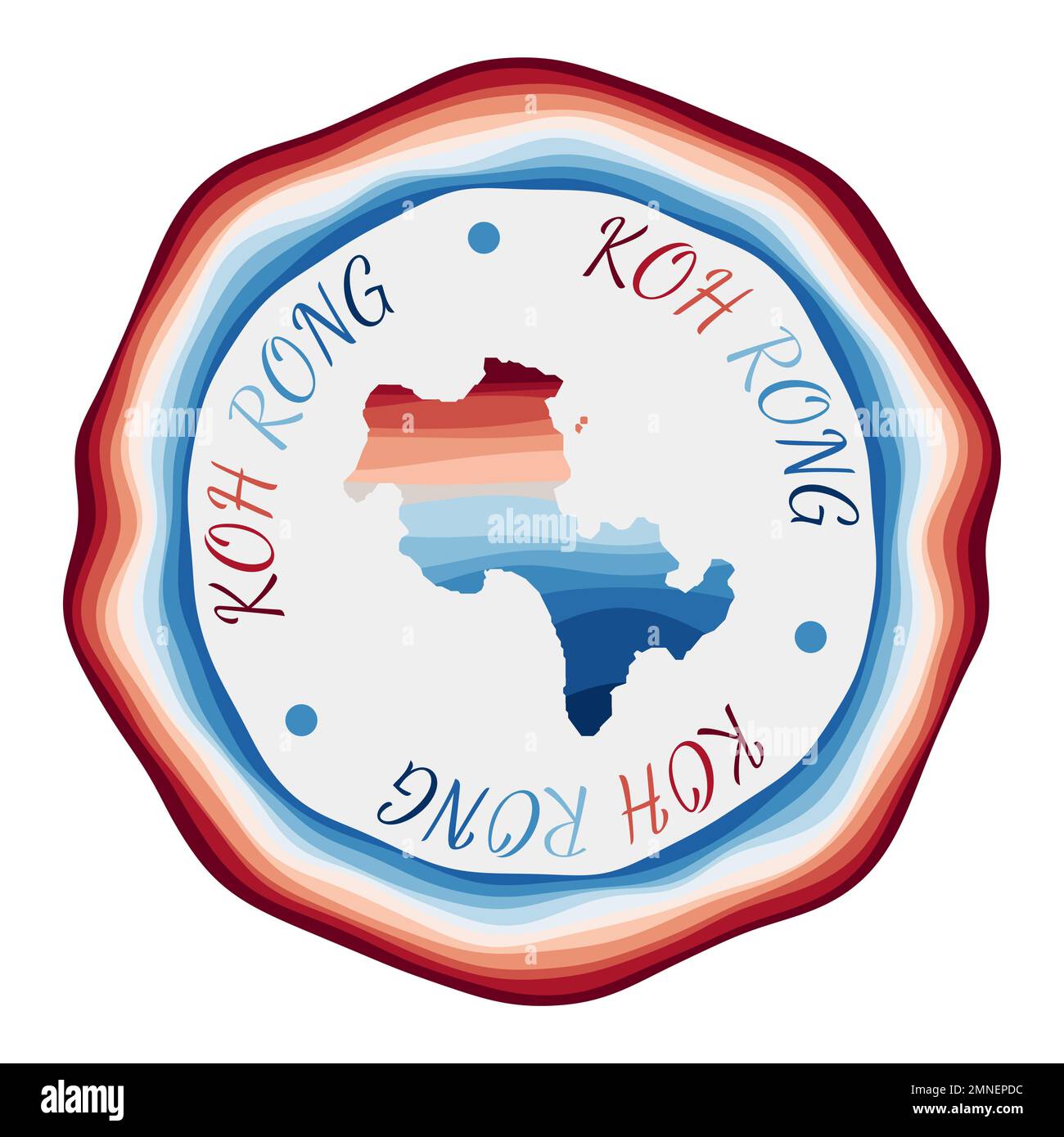 Koh Rong badge. Map of the island with beautiful geometric waves and ...