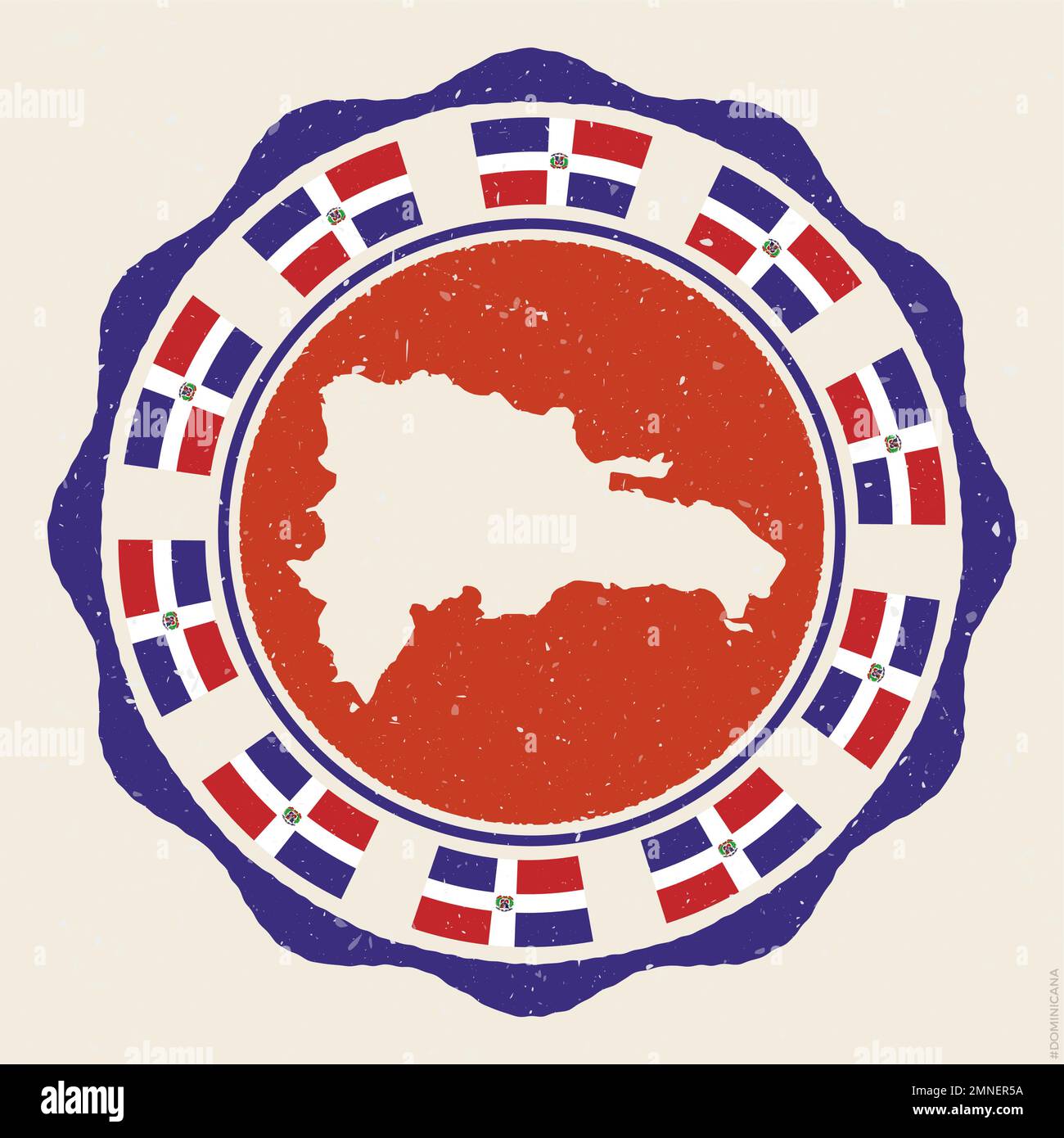Dominicana vintage sign. Grunge round logo with map and flags of ...