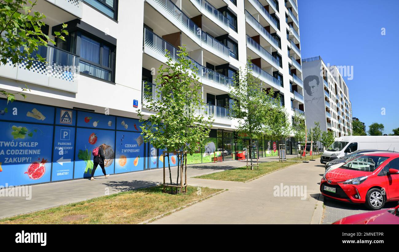 Futuristic square architecture of apartment building. Real estate with ...