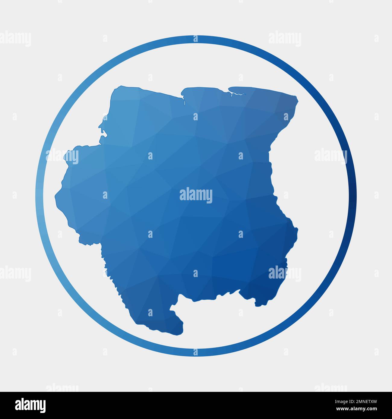 Suriname icon. Polygonal map of the country in gradient ring. Round low poly Suriname sign ...