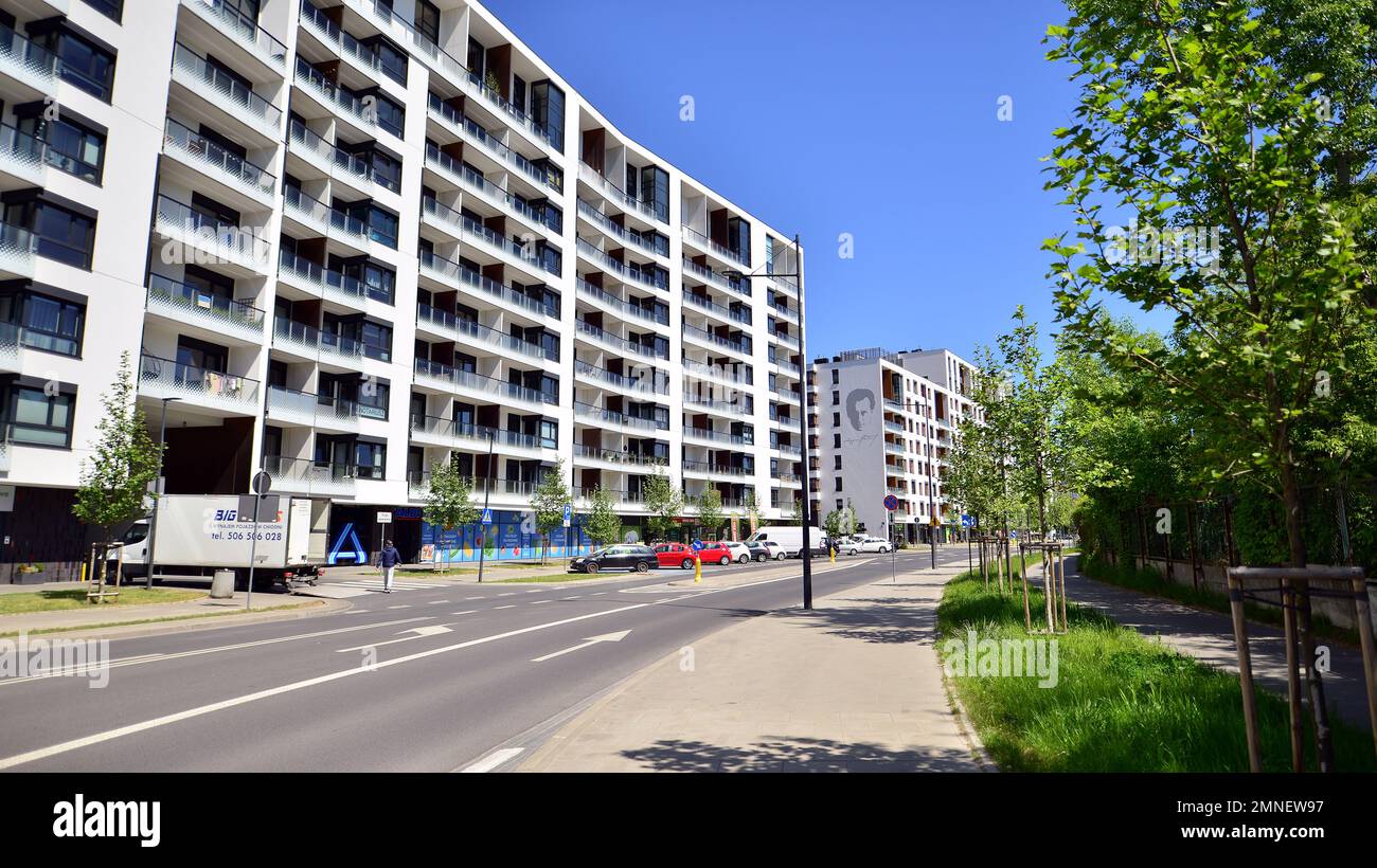 Futuristic square architecture of apartment building. Real estate with ...