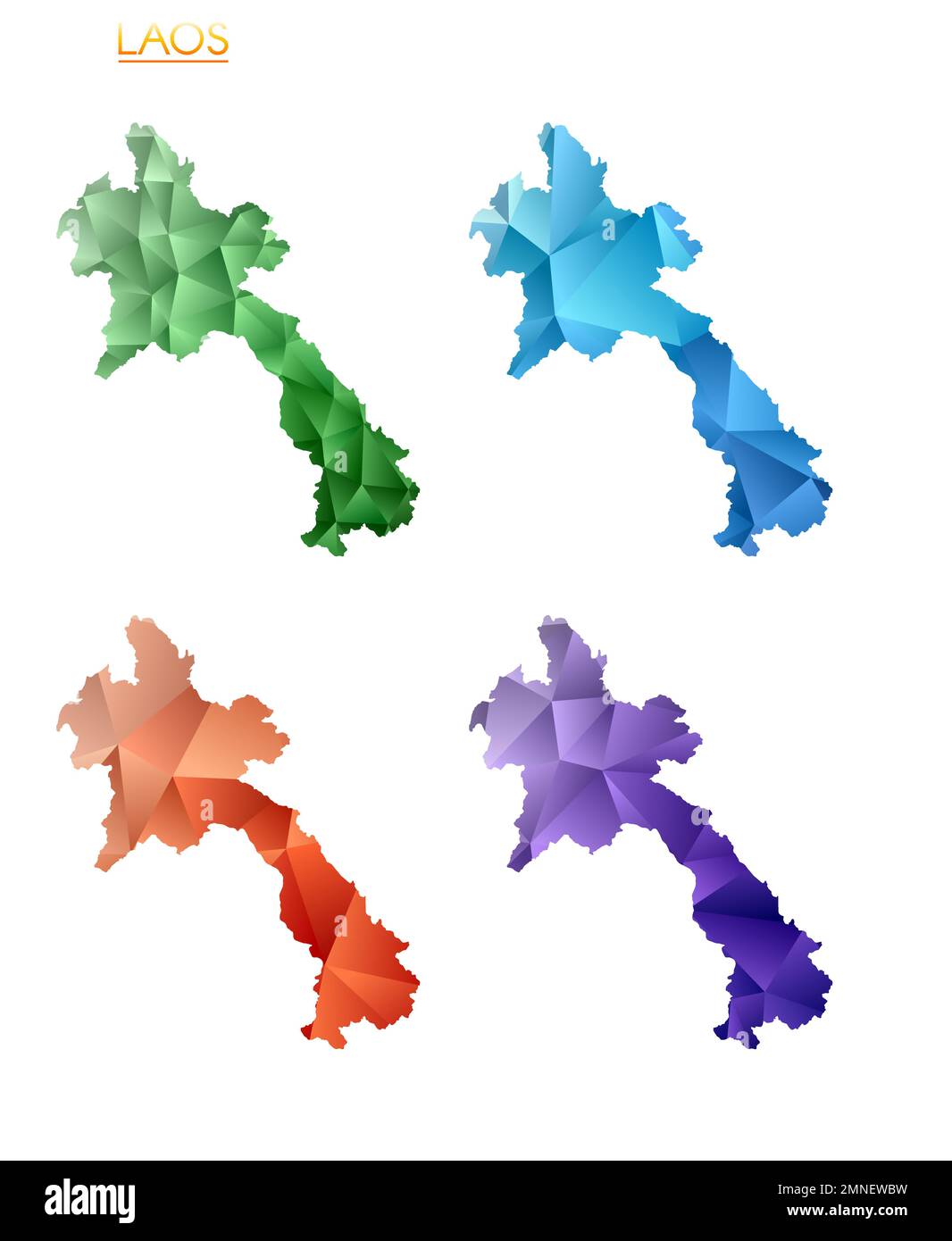 Set of vector polygonal maps of Laos. Bright gradient map of country in ...