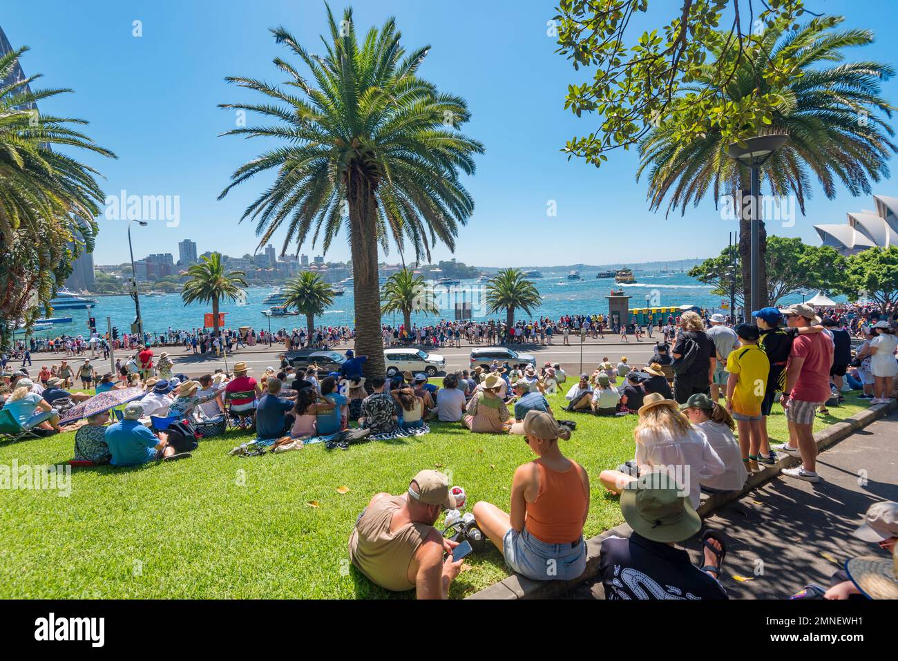 Crowds of people at Dawes Point near Circular Quay, watching events on ...