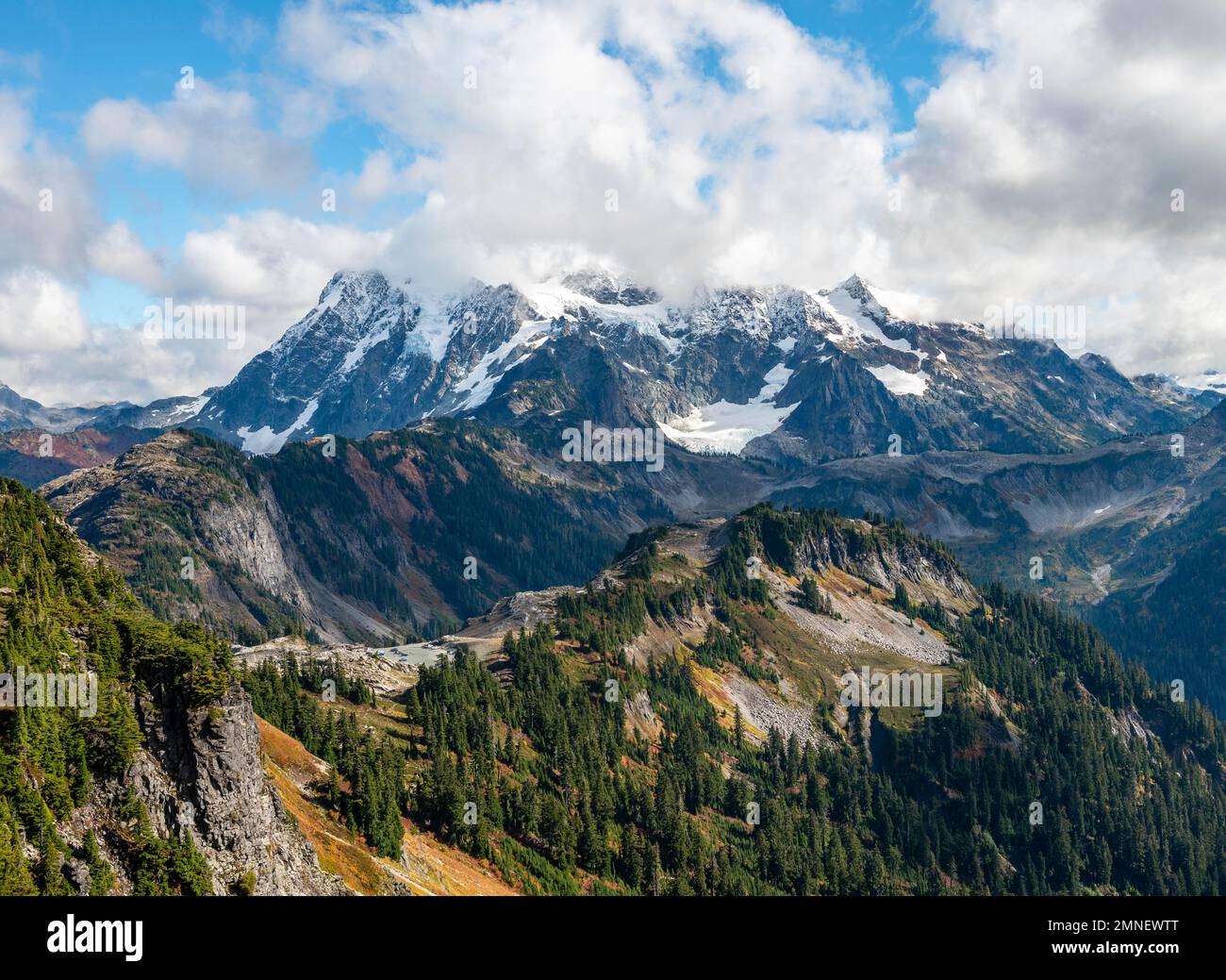 View from Table Mountain of Mt. Shuksan with snow and glacier, Mt ...