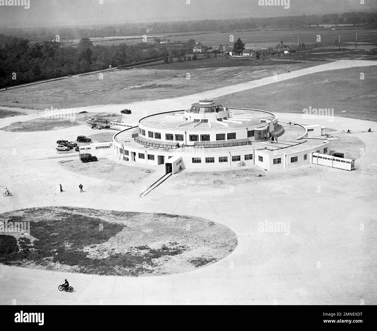 An aerial view of the administrative offices set out like a tower on ...
