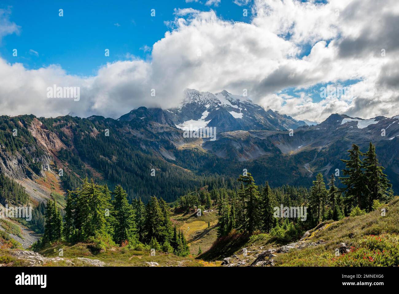View from Table Mountain of Mt. Shuksan with snow and glacier, Mt ...