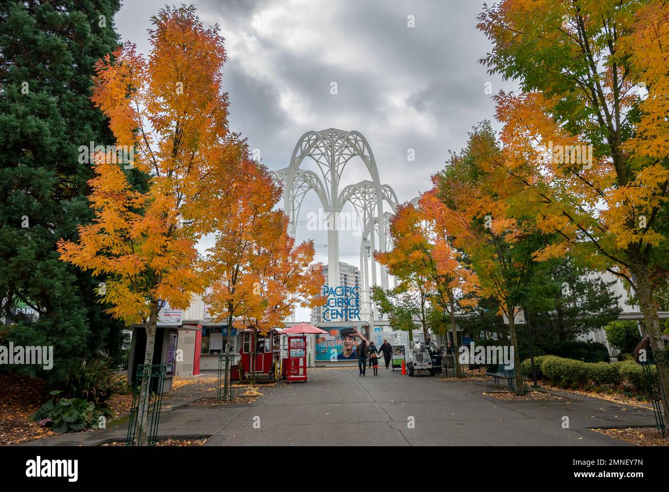 Street with autumnal trees, Pacific Science Center, Seattle, Washington ...