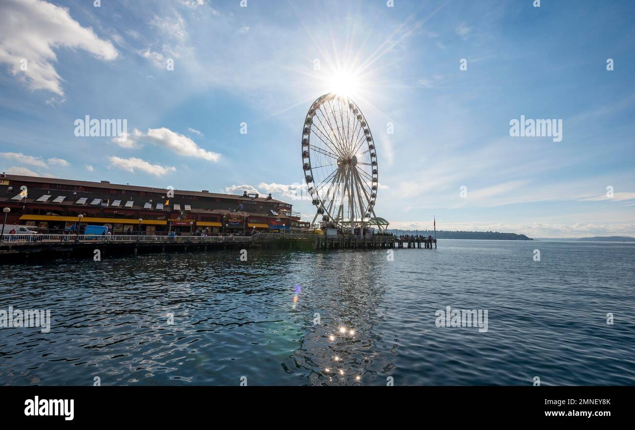 Waterfront, Pier 57 with The Seattle Great Wheel, Seattle, Washington ...