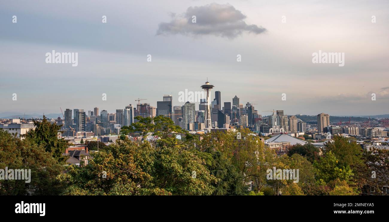 View over Seattle, skyline with Space Needle observation tower, Seattle ...