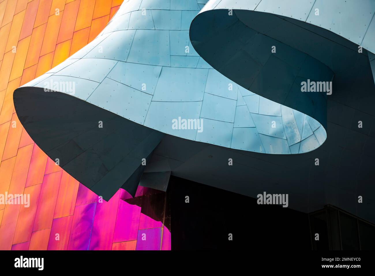 Colourful undulating exterior facade, detail, Museum of Pop Culture ...