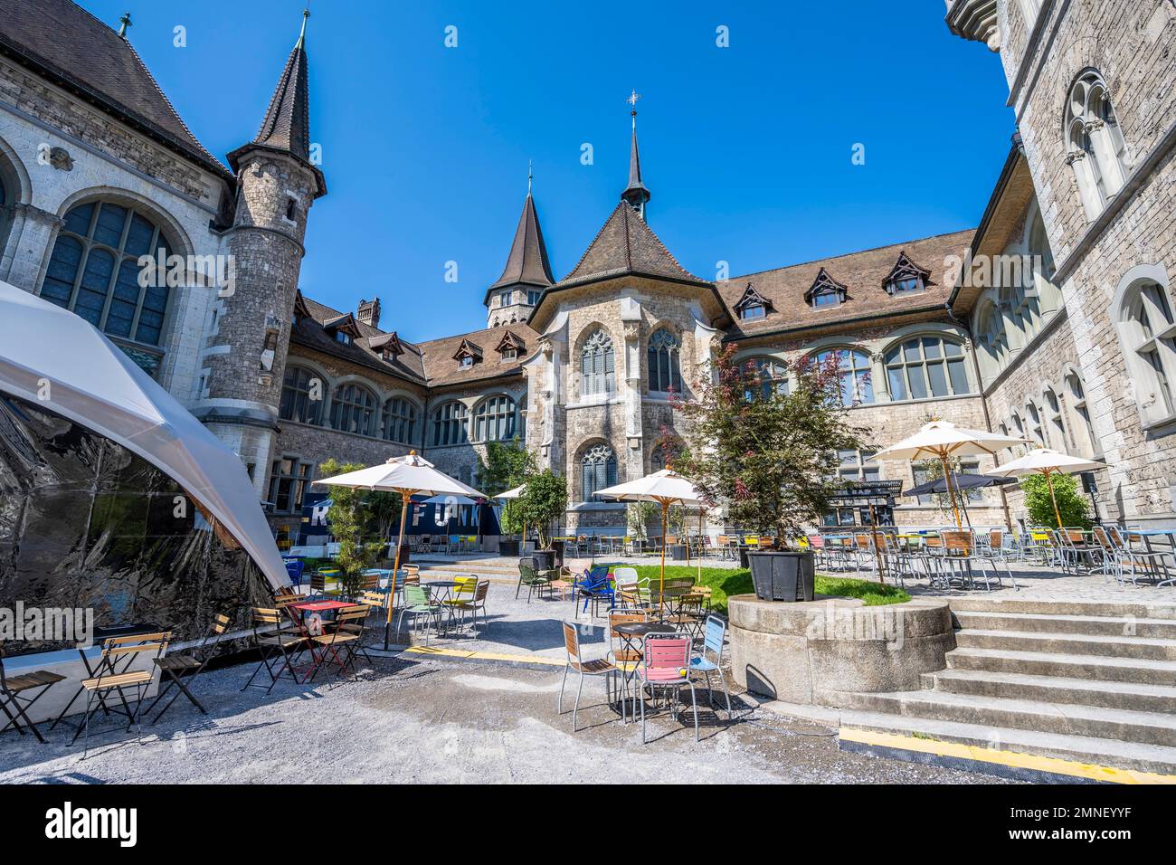 Inner courtyard, garden courtyard with tables and chairs, Swiss ...