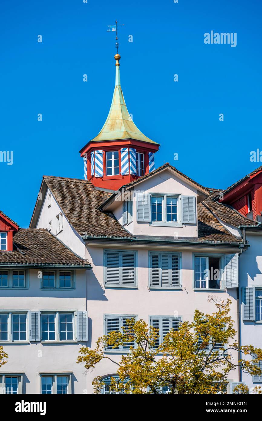 Historic house with turret, detail, Old Town, Zurich, Switzerland Stock ...