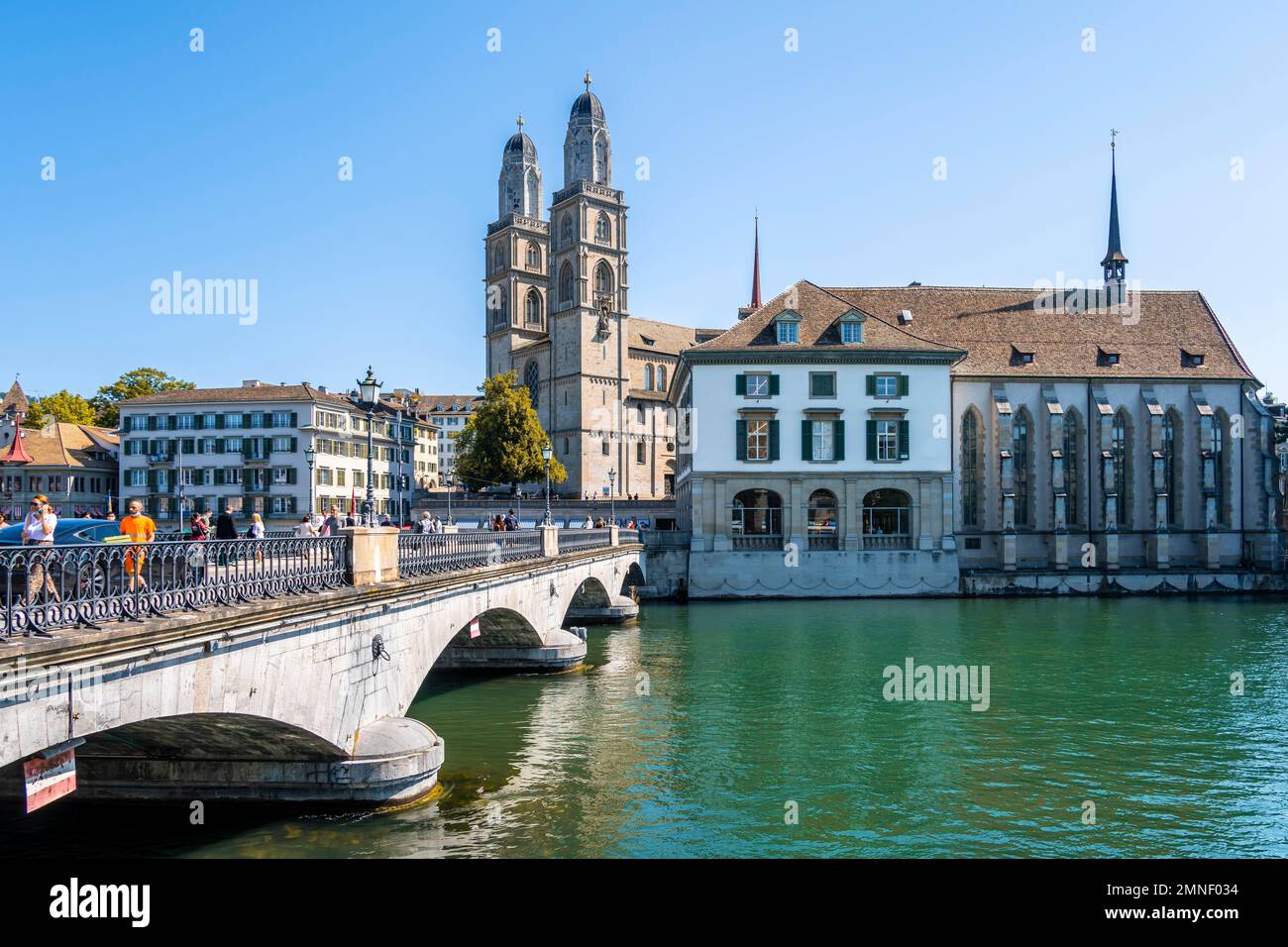 Muensterbruecke and Grossmuenster with Helmhaus and Wasserkirche ...