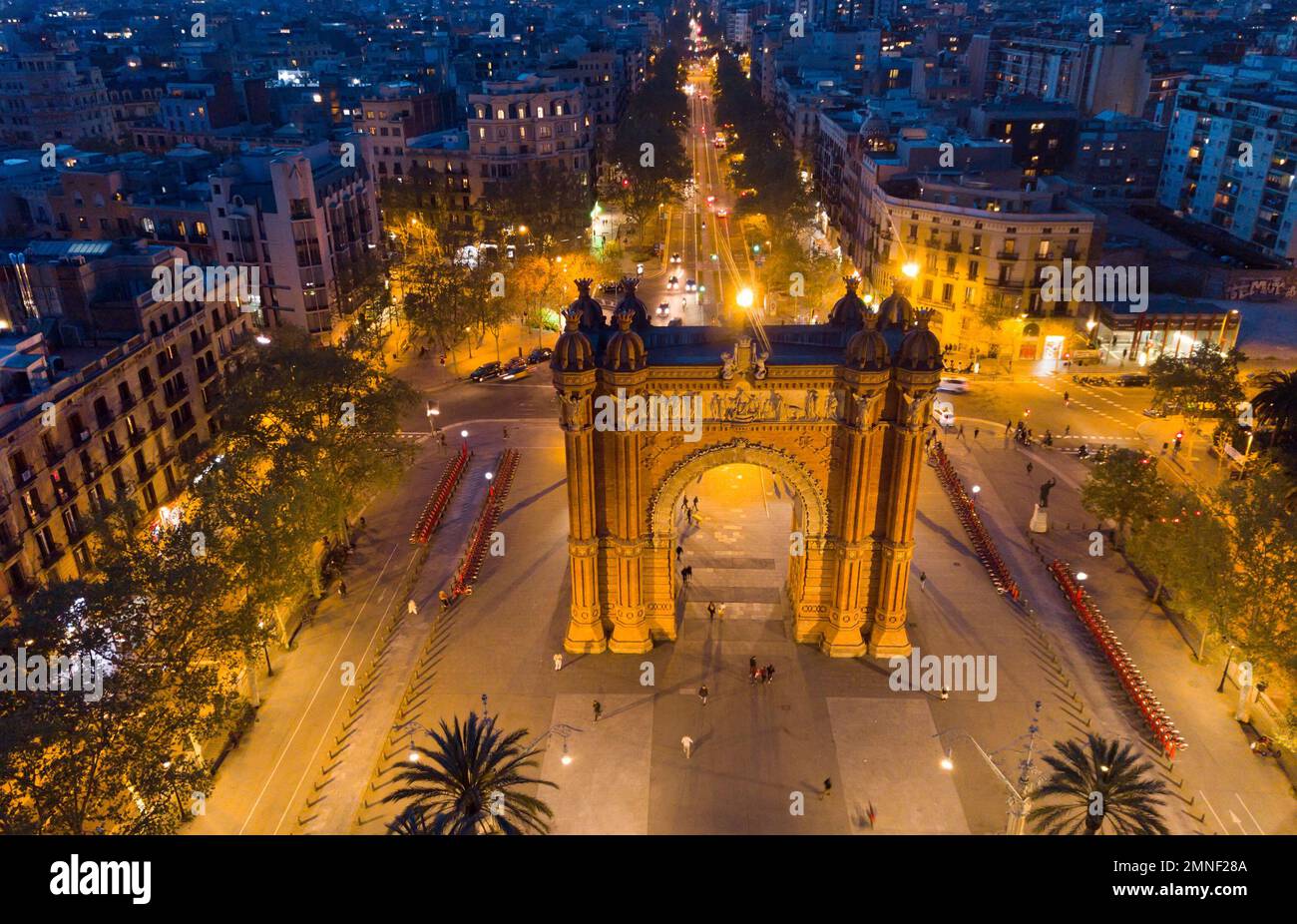 Aerial night view of Arc de Triomphe Stock Photo - Alamy