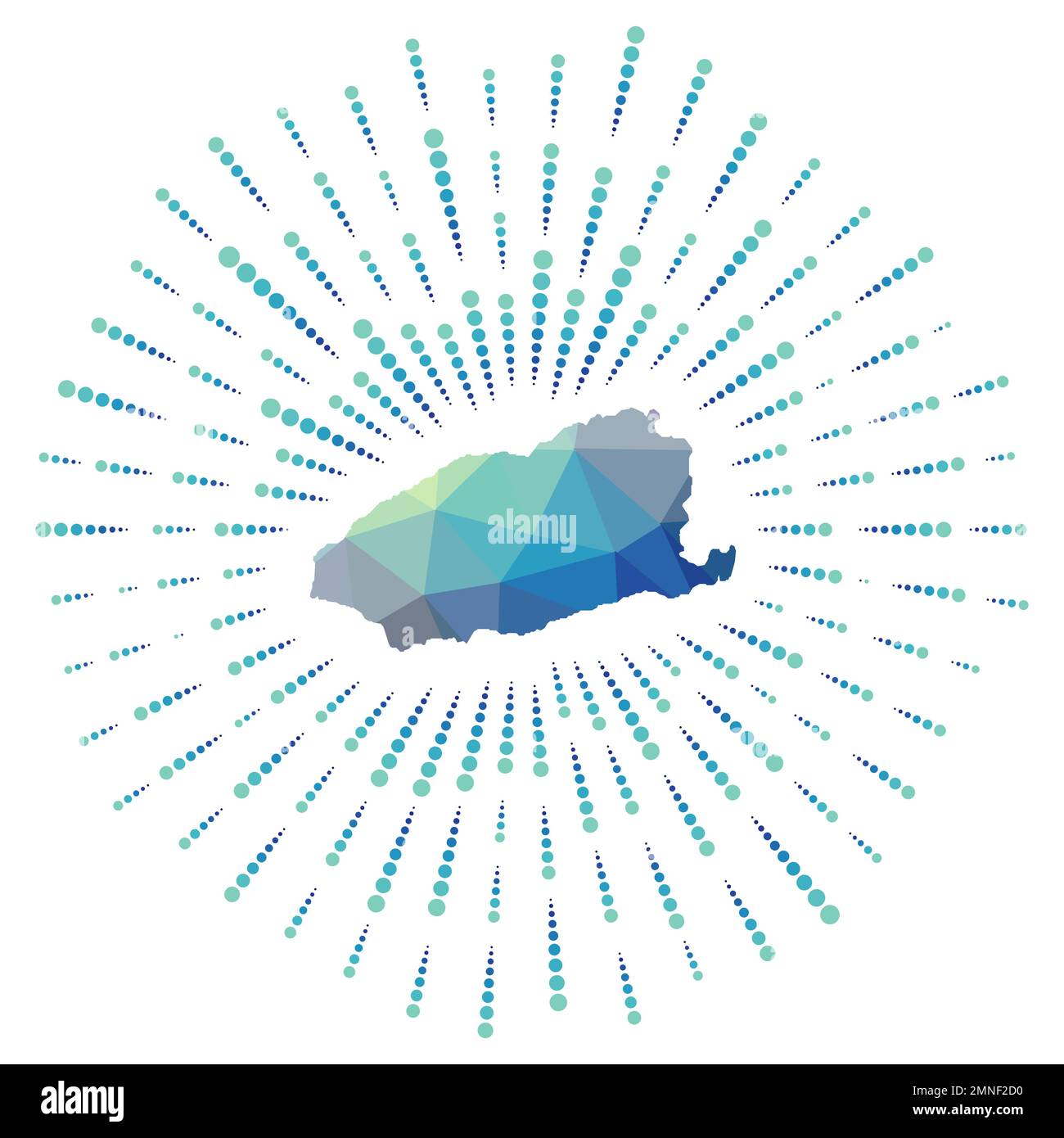 Shape of Imbros, polygonal sunburst. Map of the island with colorful ...