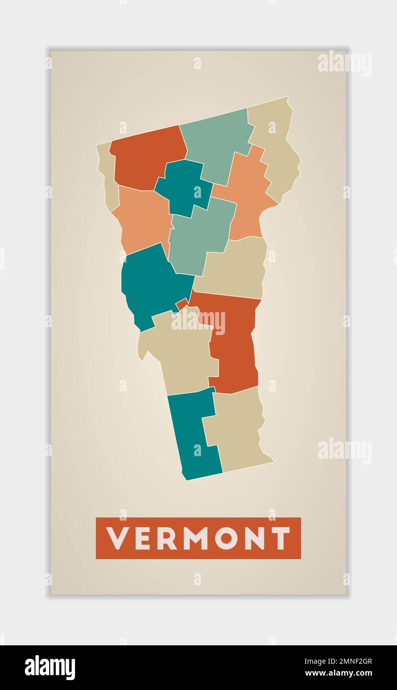 Vermont poster. Map of the US state with colorful regions. Shape of ...