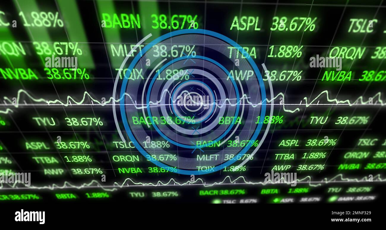 Animation of financial data processing over scope scanning Stock Photo - Alamy