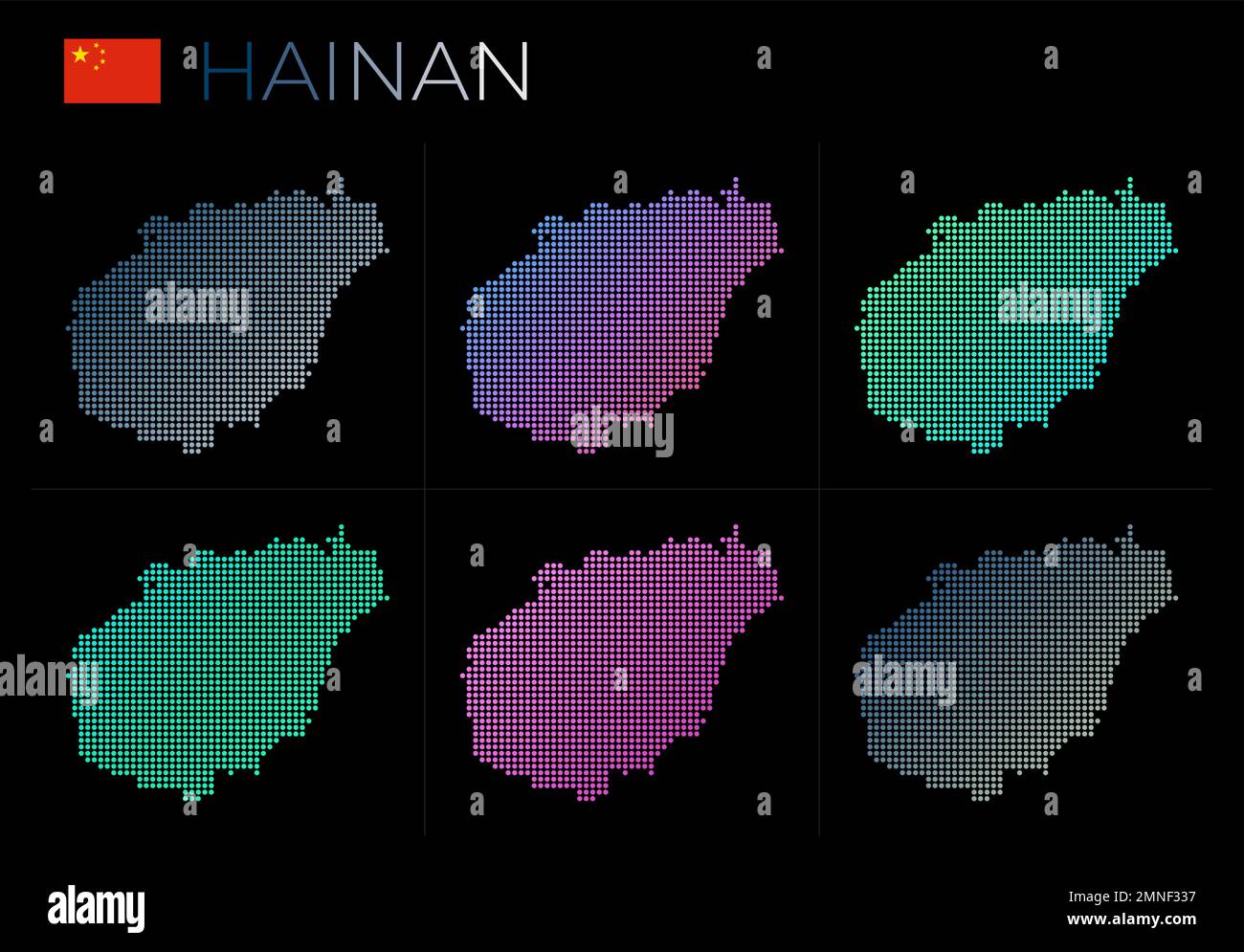 Hainan dotted map set. Map of Hainan in dotted style. Borders of the ...