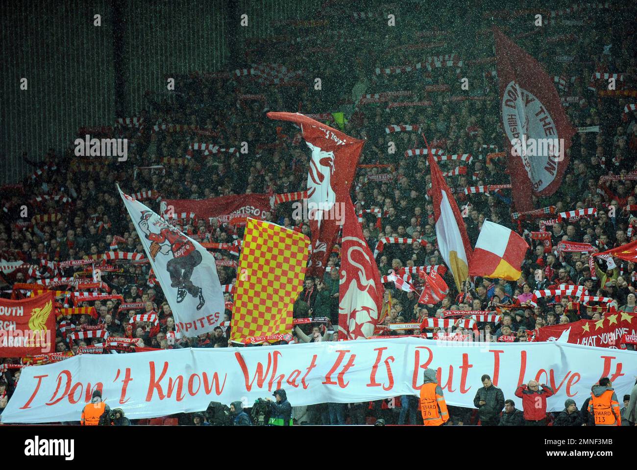 Liverpool fans support their team prior to the Champions League ...