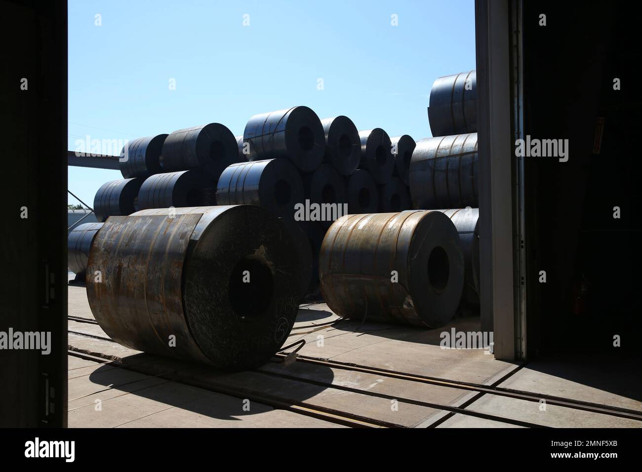Steel coils are pictured at the Borusan Mannesmann steel pipe plant in ...