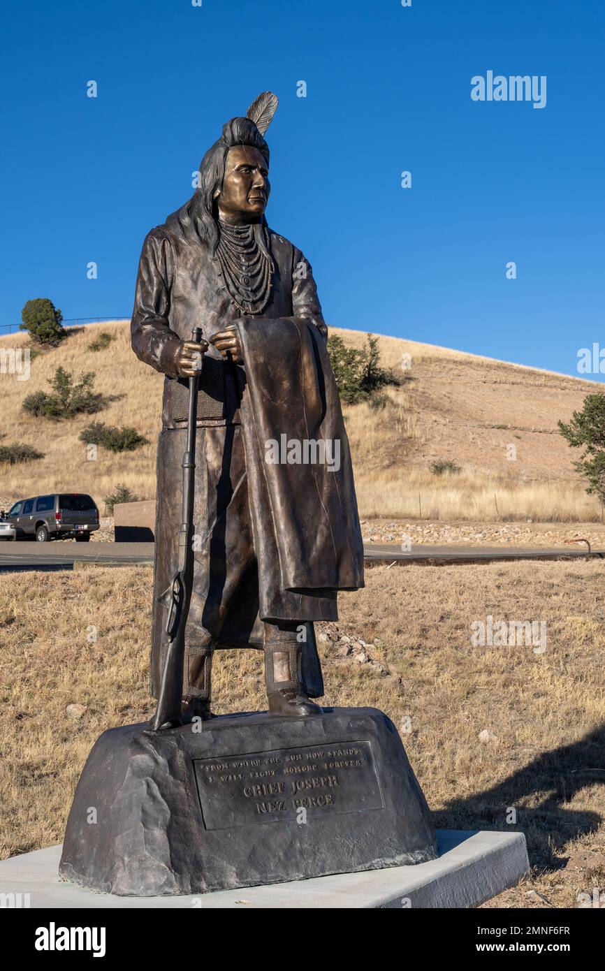 Prescott, AZ - Nov. 17, 2022: Statue of Chief Joseph Nez Perce stands ...