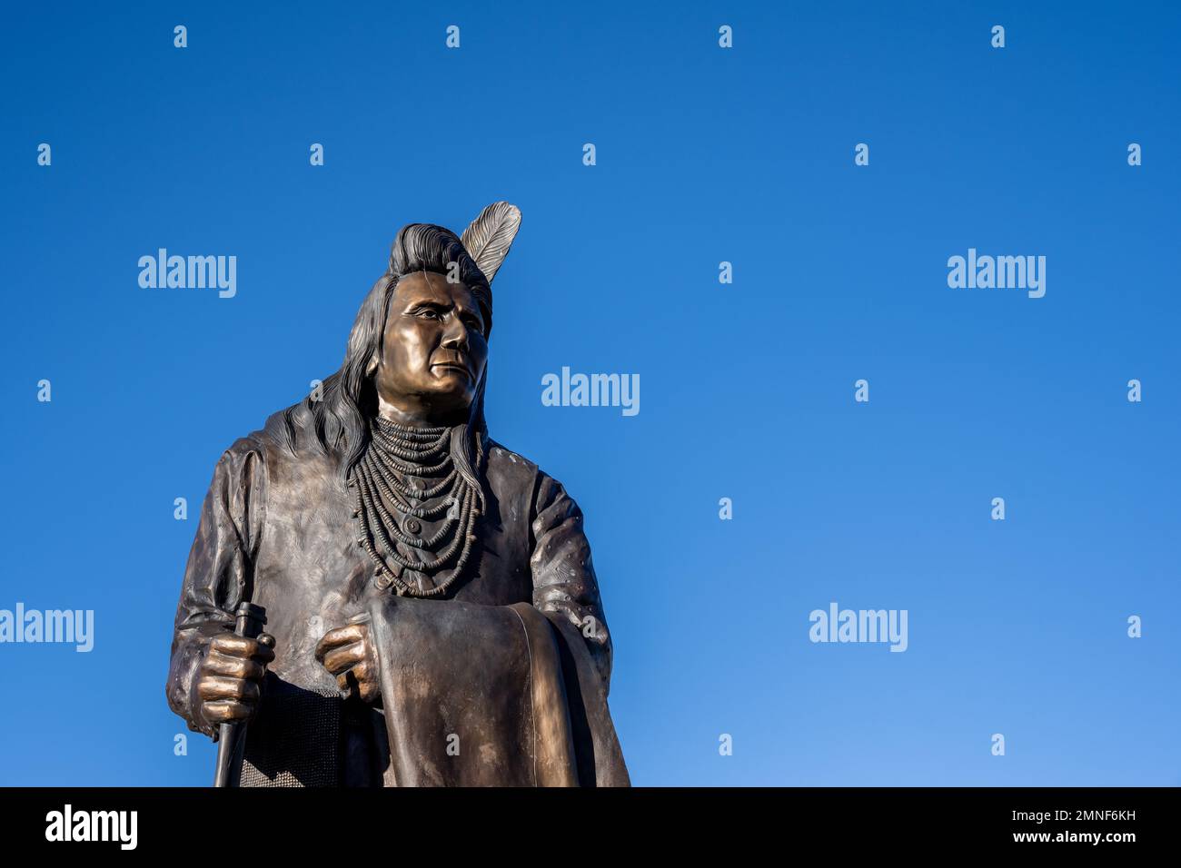 Prescott, AZ - Nov. 17, 2022: Detail close up of the statue of Chief ...