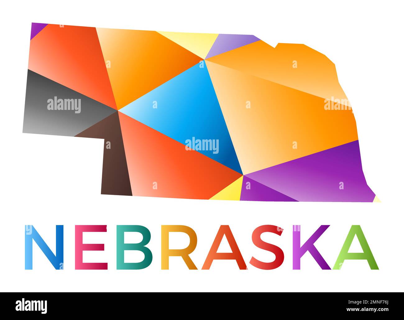 Bright colored Nebraska shape. Multicolor geometric style US state logo ...