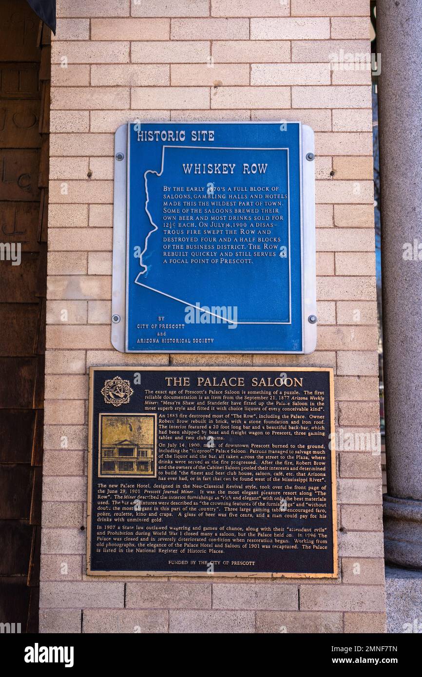 Prescott, AZ - Nov. 17, 2022: Sign with the history of Whiskey Row ...