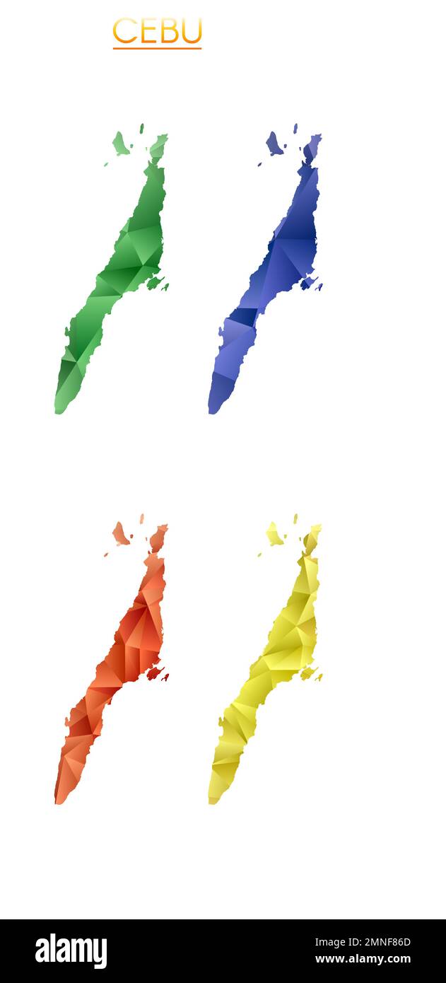 Set of vector polygonal maps of Cebu. Bright gradient map of island in ...