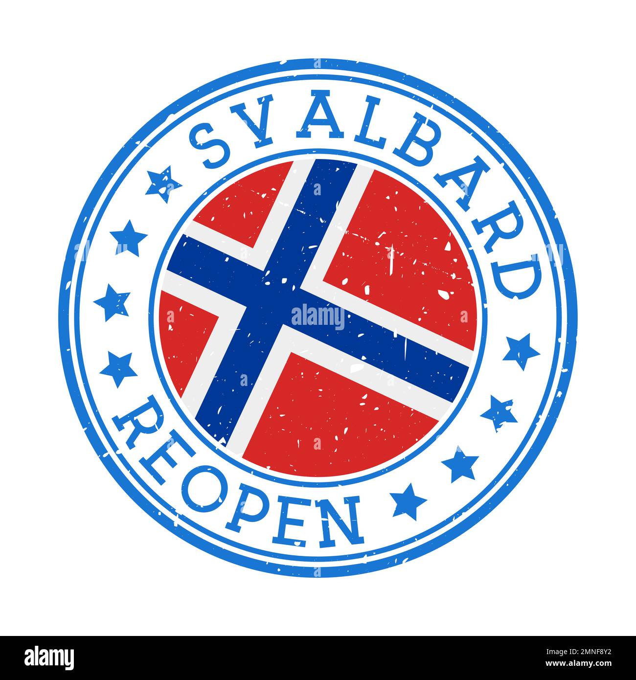 Svalbard Reopening Stamp. Round badge of country with flag of Svalbard ...