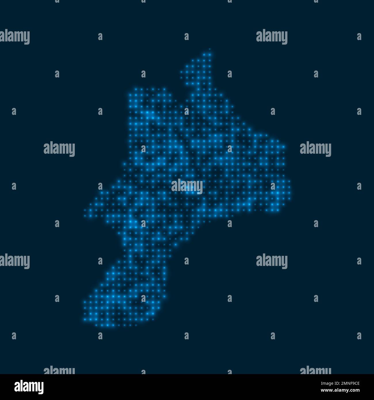 Mayreau dotted glowing map. Shape of the island with blue bright bulbs ...