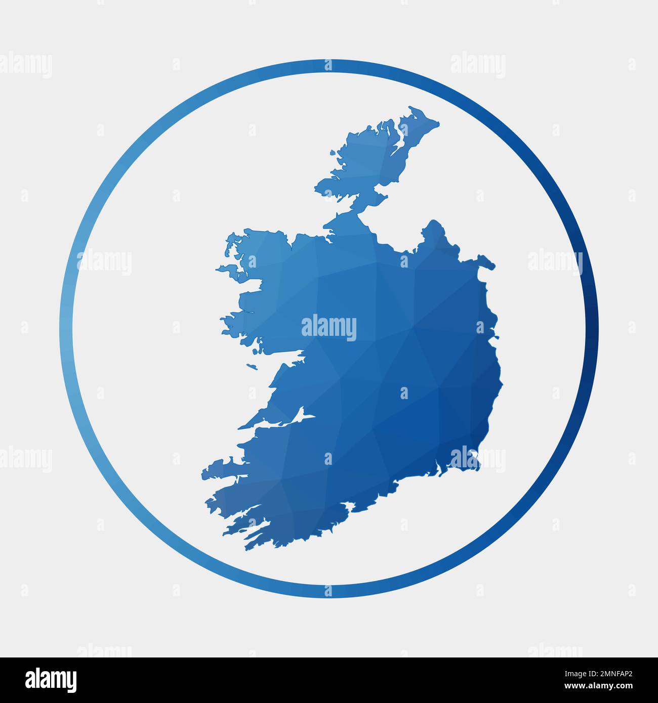 Ireland icon. Polygonal map of the country in gradient ring. Round low ...