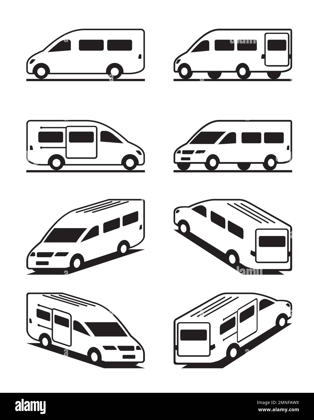 Passenger van in different perspective - vector illustration Stock ...