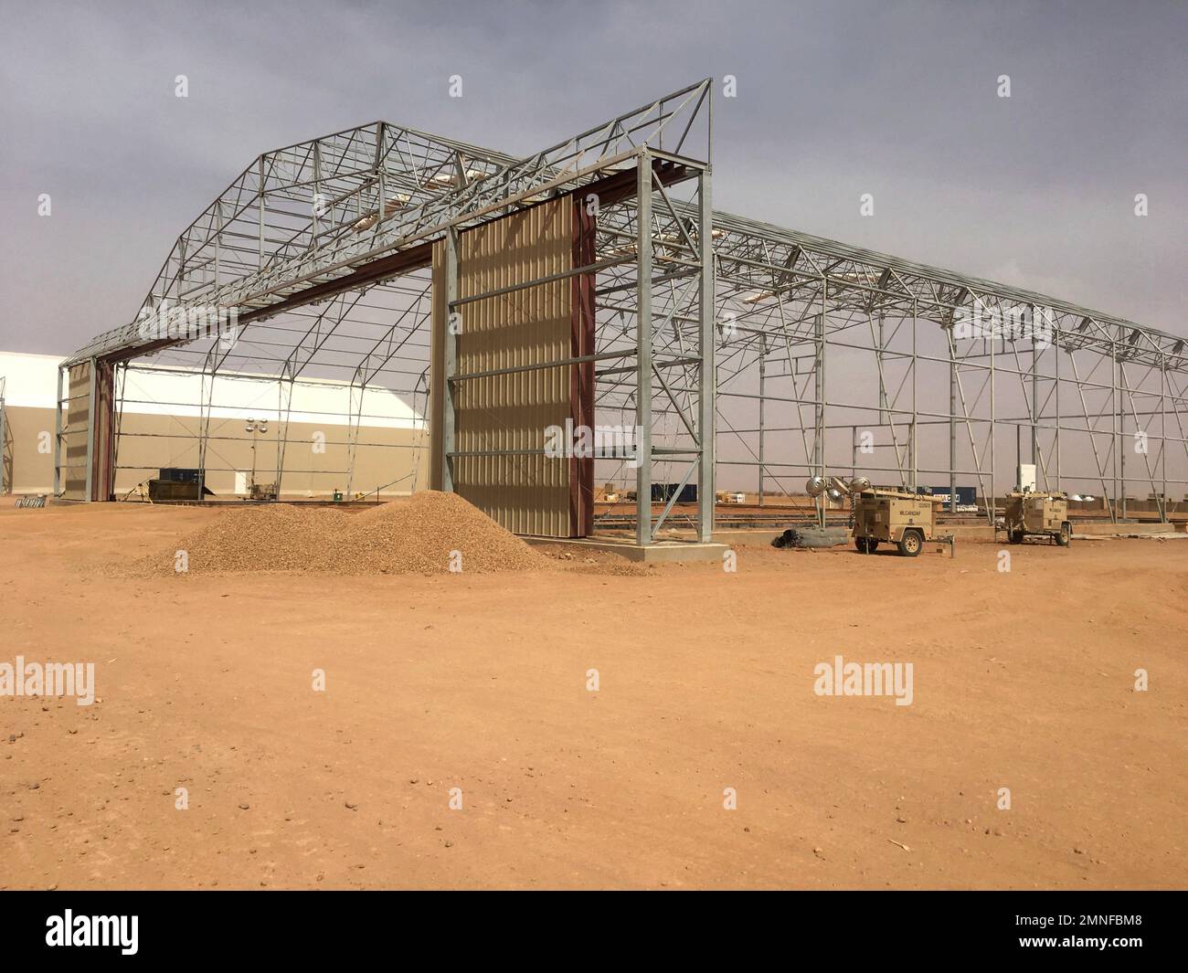 In this photo taken Sunday, April 15, 2018, a Hangar being built at the ...