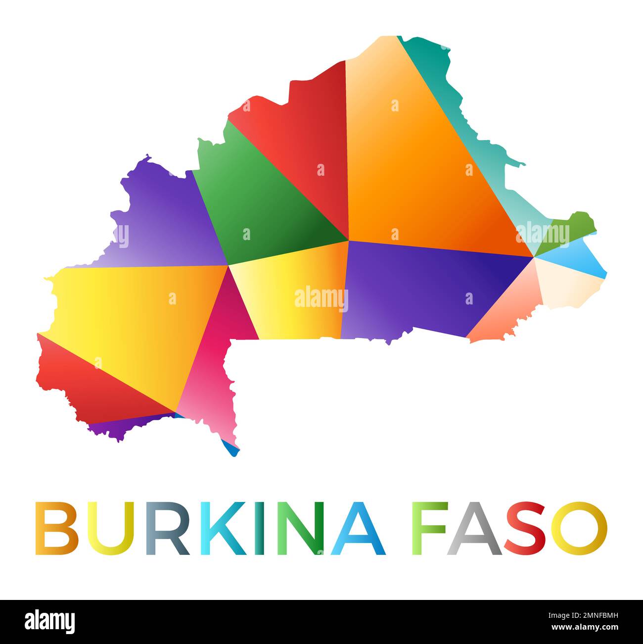 Bright colored Burkina Faso shape. Multicolor geometric style country ...