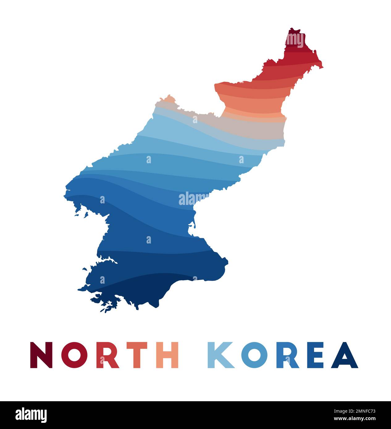 North Korea map. Map of the country with beautiful geometric waves in ...