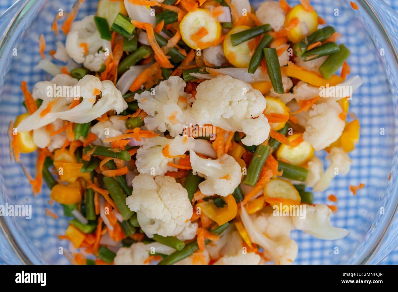 Cold salad with: cauliflower, green beans, zucchini, pepper, carrot in ...