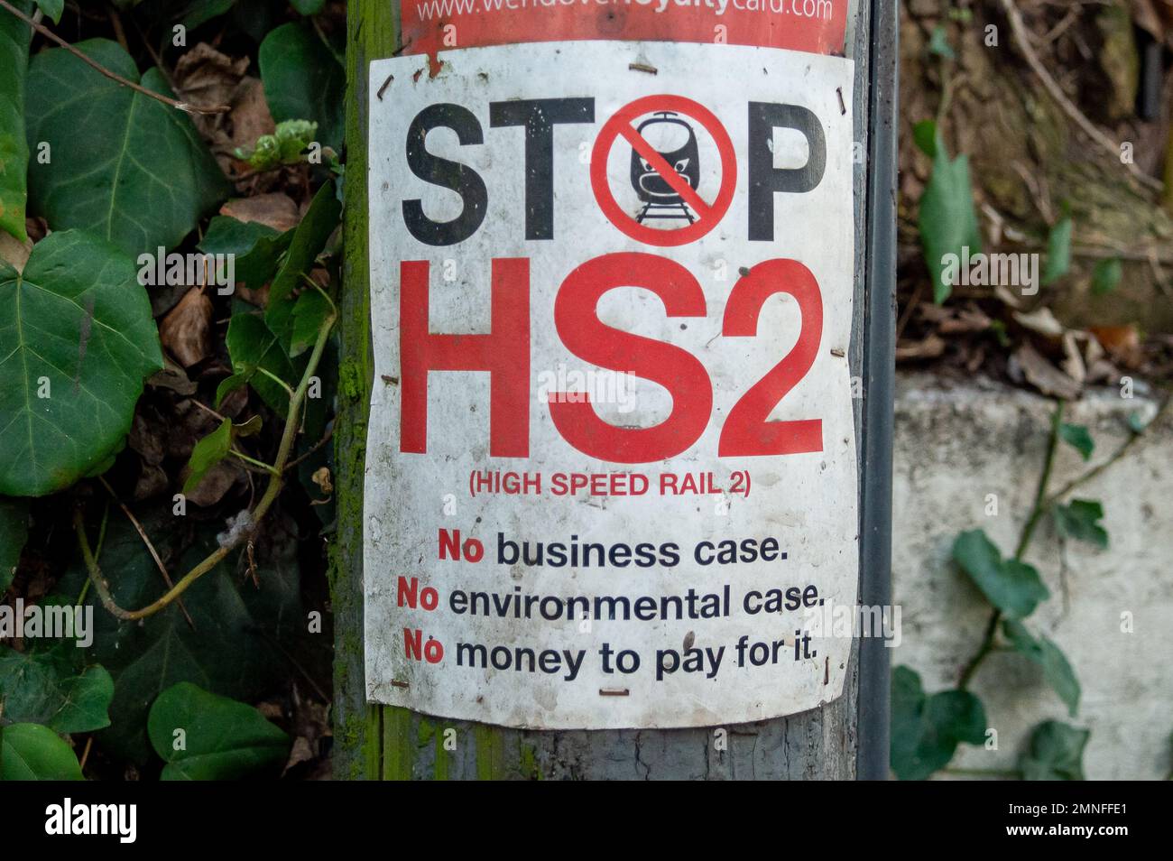 Wendover, Buckinghamshire, UK. 30th January, 2023. A Stop HS2 poster in ...