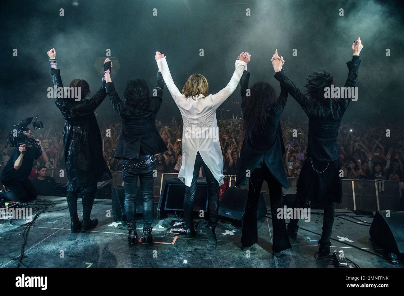 Sugizo, from left, Toshi, Yoshiki, Pata and Heath of X Japan perform at ...