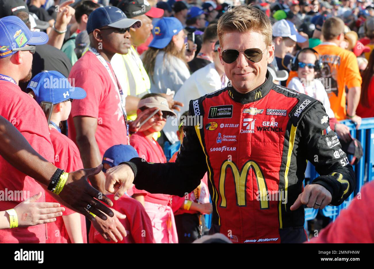 Jamie McMurray greets fans during driver introductions prior to the ...
