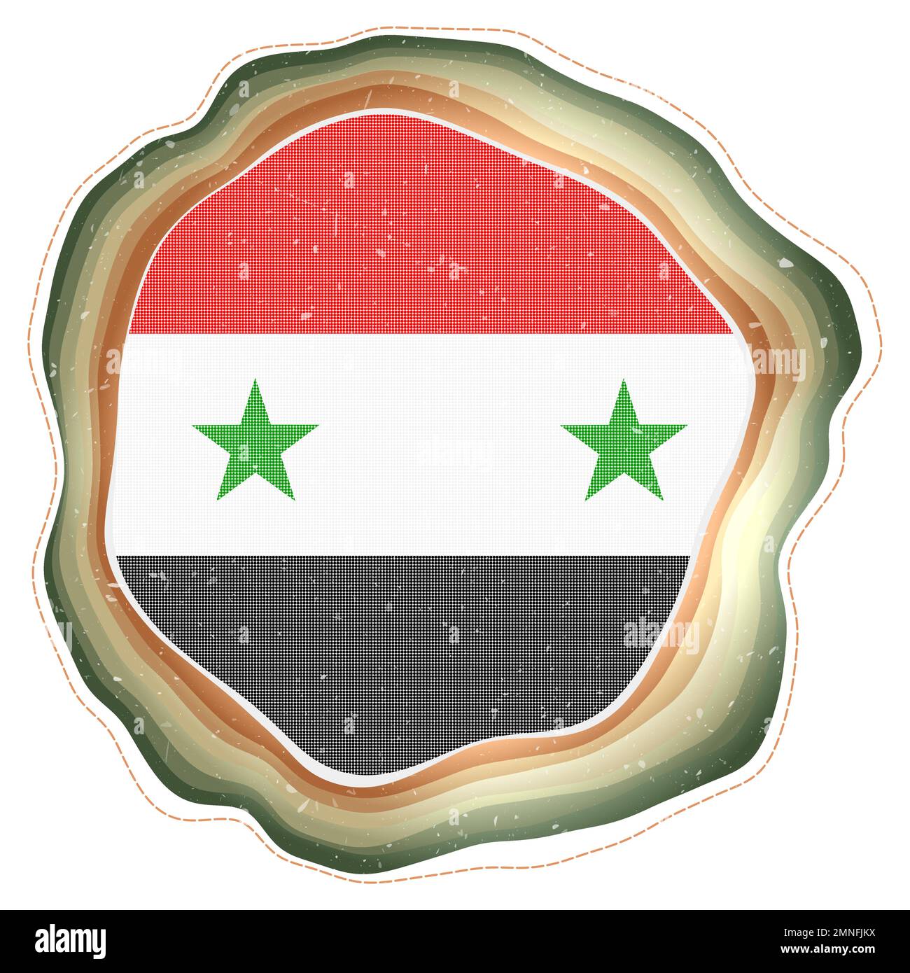 Syria flag in frame. Badge of the country. Layered circular sign around ...