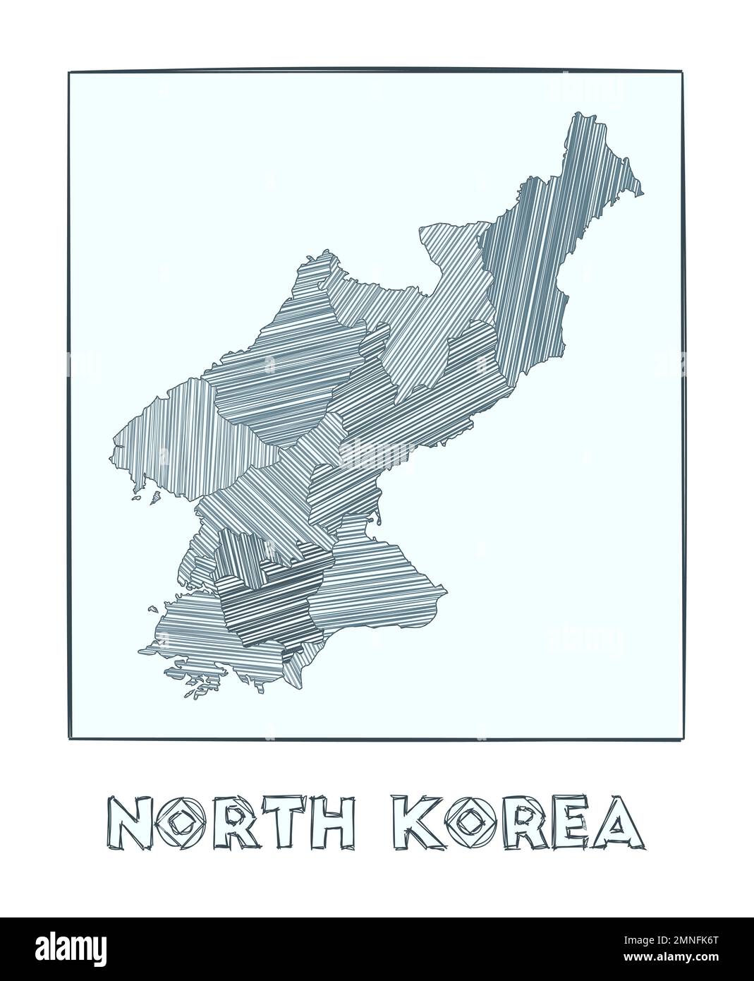 Sketch map of North Korea. Grayscale hand-drawn map of the country ...