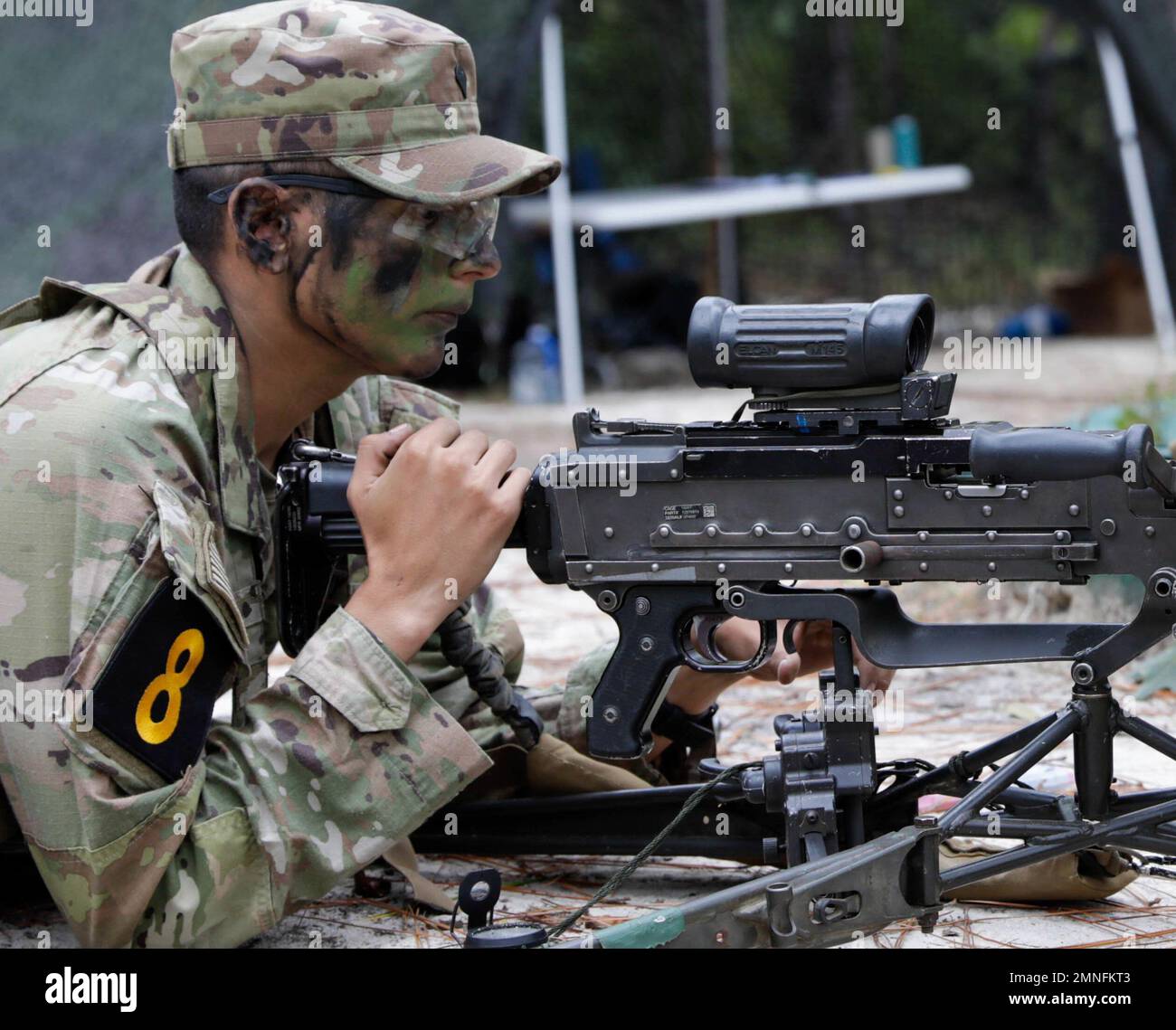 Spc. Ethan Lee of Squad 8, representing the U.S. Army Cyber Command (ARCYBER), trains on the use ...