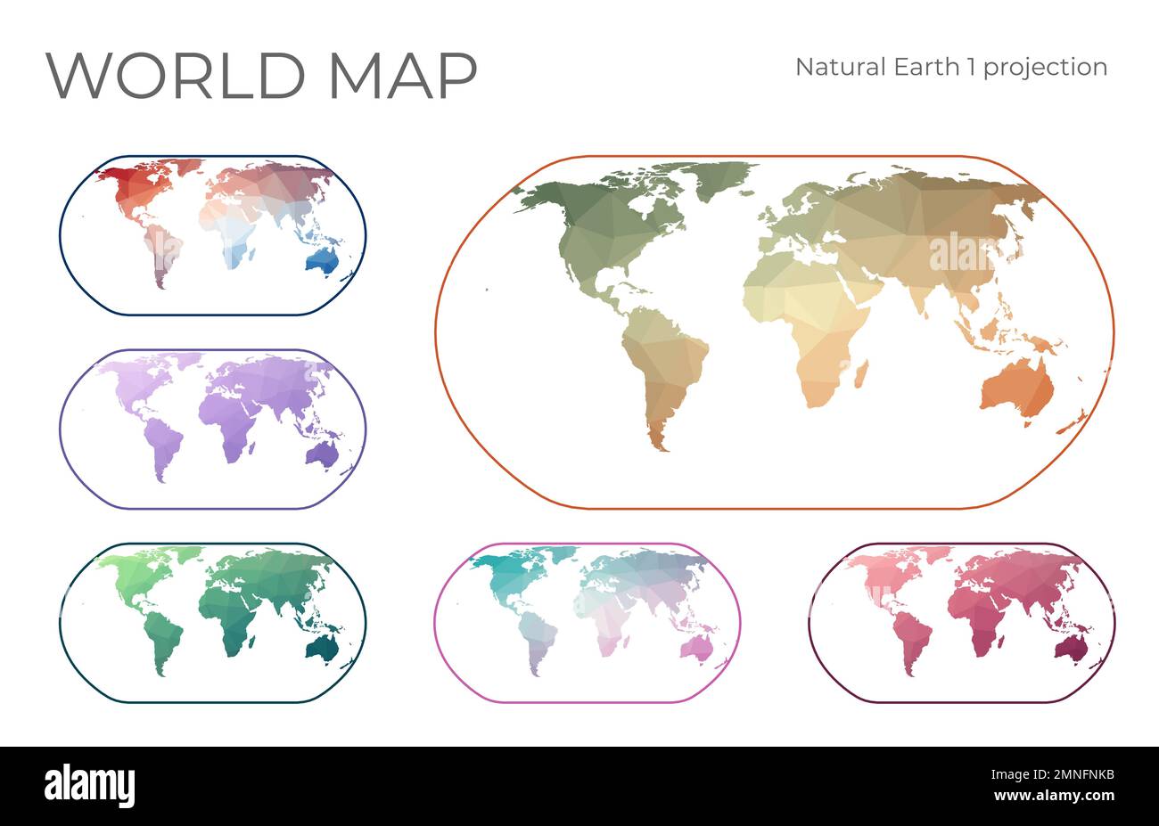 Low Poly World Map Set. Natural Earth projection. Collection of the ...