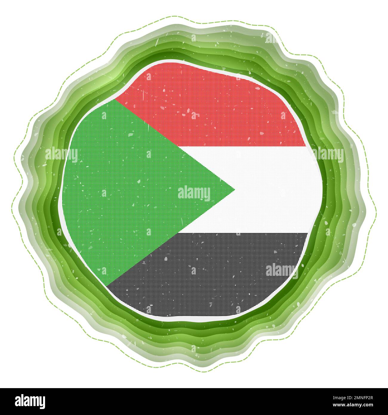 Sudan flag in frame. Badge of the country. Layered circular sign around ...