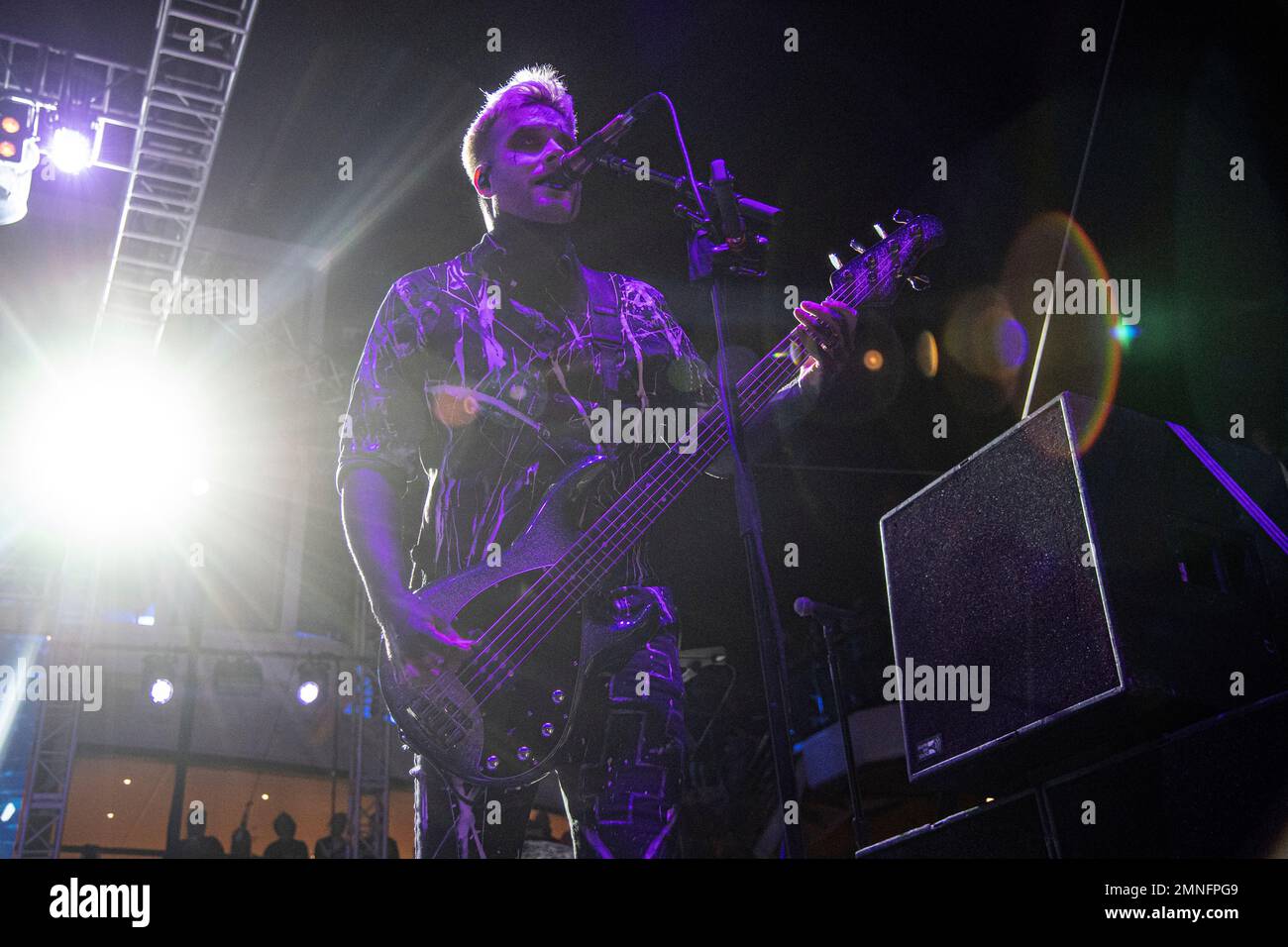 Justin Morrow of Motionless in White performs on board the Carnival ...